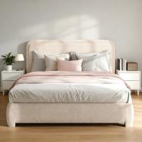 China Multi-Color Boucle Upholstered Bed Modern Soft Headboard Platform Bed for sale