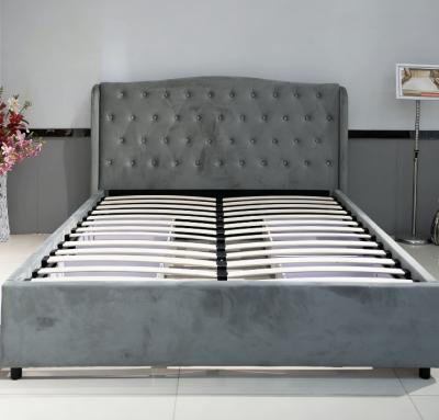 China Grey Velvet Upholstered Storage Bed Frame for sale