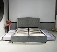 China Grey Velvet Upholstered Storage Bed Frame for sale