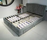 China Grey Velvet Upholstered Storage Bed Frame for sale