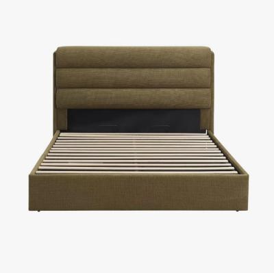 China Olive Green Upholstered Storage Bed with 3-Tier Headboard for sale
