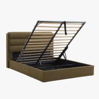 China Olive Green Upholstered Storage Bed with 3-Tier Headboard for sale