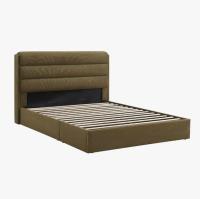 China Olive Green Upholstered Storage Bed with 3-Tier Headboard for sale
