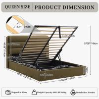 China Olive Green Upholstered Storage Bed with 3-Tier Headboard for sale