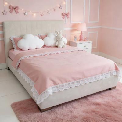 China Heavy-Duty Cream White Velvet Upholstered Bed with No Box Spring Needed for sale