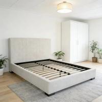 China Skin-Friendly Cream White Velvet Upholstered Bed for Bedroom for sale