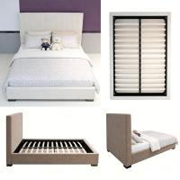 China Modern Vertical Stripe Cream White Velvet Upholstered Platform Bed Lj-B25106 for sale