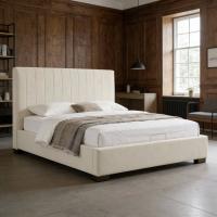 China Luxury Cream White Velvet Upholstered Platform Bed for Guest Room & Villa for sale