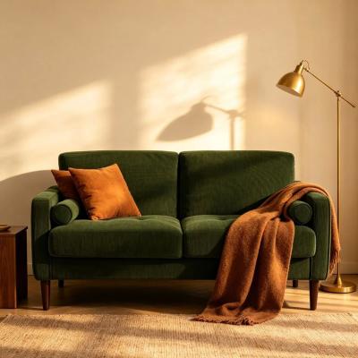 China Solid Wood Leg Corduroy Two Seater Sofa for Home Living Room Comfort Sitting Furniture Choice for sale