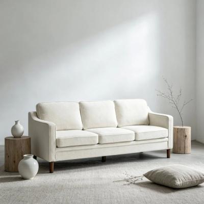 China Modern Cream Fabric Three Seater Sofa for Home Living Room Apartment Interior Decoration for sale