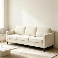 China Bright Cream Upholstered Three Seater Sofa for Modern Living Room Household Interior Styling for sale