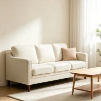 China Bright Cream Upholstered Three Seater Sofa for Modern Living Room Household Interior Styling for sale