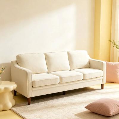 China Warm Atmosphere Cream Three Seater Sofa with Wood Feet for Apartment Living Room Home Decor for sale
