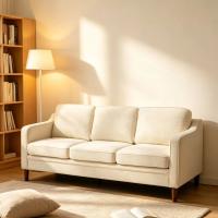 China Warm Atmosphere Cream Three Seater Sofa with Wood Feet for Apartment Living Room Home Decor for sale