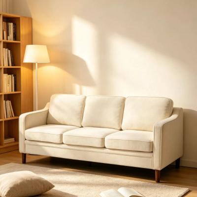China Delicate Texture Cream Fabric Three Seater Sofa for Cozy Home Living Room Interior Furnishing for sale