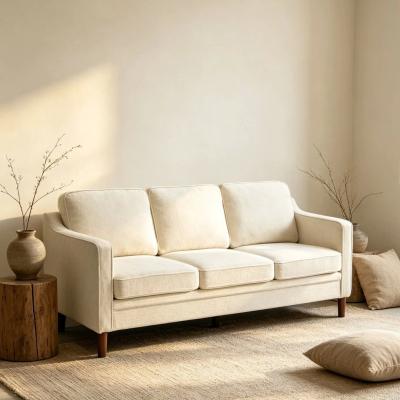 China Minimalist Look Cream Three Seater Fabric Sofa for Urban Apartment Living Room Decoration for sale