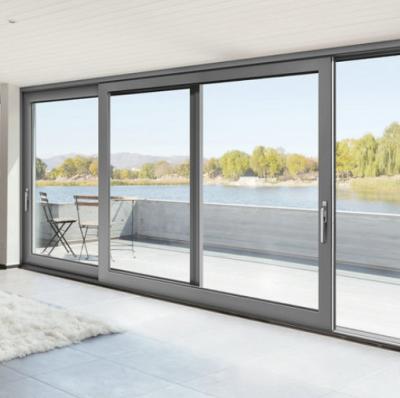 China Heavy Three Track Aluminum Sliding Doors 10mm Hollow Glass Door for sale