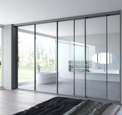 China Light Weight Three Track Aluminum Sliding Doors Narrow Edge Glass Frame Door for sale