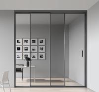 China Light Weight Three Track Aluminum Sliding Doors Narrow Edge Glass Frame Door for sale