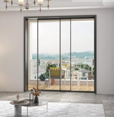 China Minimalist System Aluminum Sliding Doors Two Track Single Glass Double Rail Hanging for sale