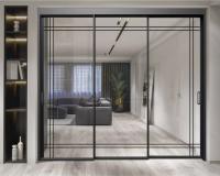 China Slanted Edge Three Track Single Glass Aluminum Sliding Doors Triple Linkage for sale