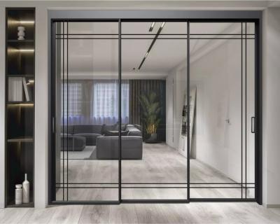 China Slanted Edge Three Track Single Glass Aluminum Sliding Doors Triple Linkage for sale