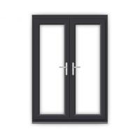 China Two Track Steel Casement Doors , Windproof Black Aluminium Internal Glass Doors for sale
