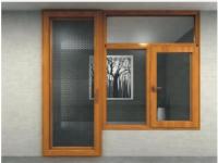 China Wood Grain Aluminum Swing Doors , Exterior Glass Swing Door Low E Glazed for sale