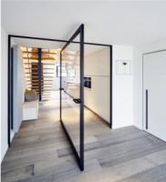 China Modern Aluminium Pivot Entry Doors Wooden Grain Finish ISO45001 For Patio for sale