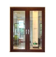 China Wood Grain Frame Aluminum Flush Casement Doors Double Track With Heat Strip for sale