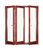 China Wood Grain Frame Aluminum Folding Windows Double Laminated Glazed  ISO14001 for sale