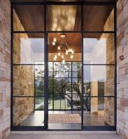 China Aluminium Casement Doors Double Hollow Glass Grill With Retro Gold Handle for sale
