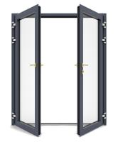 China Double Tinted Glass Aluminum Swing Doors Flucarbon With Fiberglass Flyscreen for sale