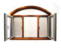 China Wood Drain Frame Aluminium Casement Window Two Sides Open With Mesh for sale
