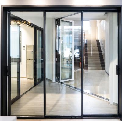 China Minimalism Three Track Aluminum Sliding Doors With Electronic Lock for sale