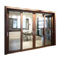 China Hall 6063 Aluminum Sliding Doors With Mesh Wood Grain Frame for sale