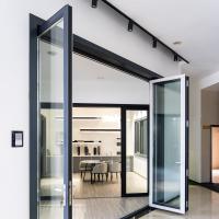 China Two Way 6063 Aluminum Folding Door With Digital Handle Black Color Frame for sale