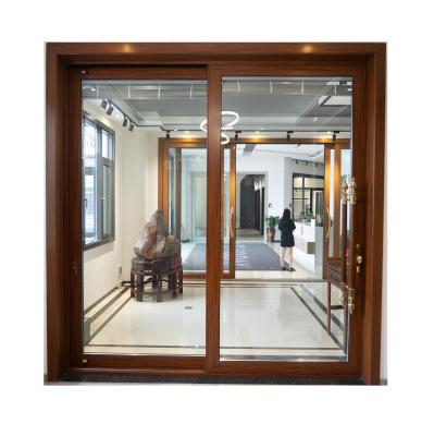 China Two Track Aluminum Sliding Doors For Balcony Wood Grain 1.5mm Thickness Fireproofing for sale