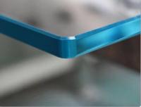 China Low iron ultra clear glass blue edge suitable for building curtain wall facade front door  aquarium tank  fish tank for sale