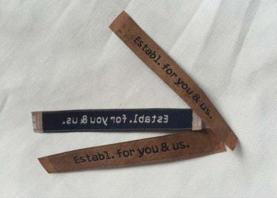 China Ultrasonic Cut Woven Clothing Labels 20cm Width - Tea Dyed Brown Color with 1000pcs Minimum Order for sale