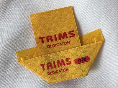 China Custom Center Mitre Fold Taffeta Woven Labels 50mm Embroidered Sewing Labels for Garments for sale