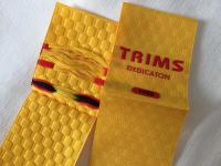 China Custom Center Mitre Fold Taffeta Woven Labels 50mm Embroidered Sewing Labels for Garments for sale