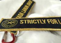 China 2.5cm 3D Gold Embroidery Logo Keychains with Carabiner Hook - Custom Polyester Lanyards for sale