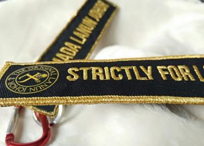 China 2.5cm 3D Gold Embroidery Logo Keychains with Carabiner Hook - Custom Polyester Lanyards for sale