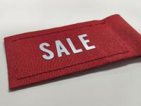 China Customized Ink Woven Clothing Sale Tags Screen Printing Logo Patches 4.5x2.5cm for sale