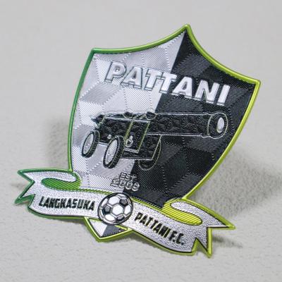 China Custom 3D TPU Voltage Shield Emblem Durable Metallic Finish Team Logo Badge for Football Jerseys 5x5 cm for sale
