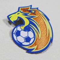 China Custom Silicone Printed Tatami Patch Lion Soccer Design Heat Transfer Badge for Sportswear 4.5x2.5cm for sale