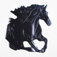 China Custom Black Running Horse TPU Heat Transfer Label 3D Embossed Voltage Patch 4.5x2.5cm for Garment Bag Branding for sale