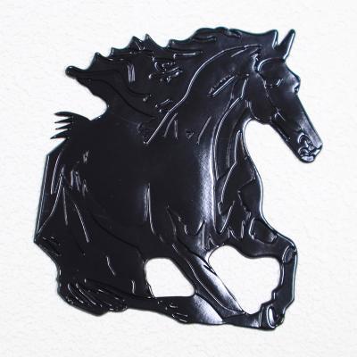 China Custom Black Running Horse TPU Heat Transfer Label 3D Embossed Voltage Patch 4.5x2.5cm for Garment Bag Branding for sale