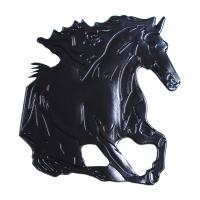 China Custom Black Running Horse TPU Heat Transfer Label 3D Embossed Voltage Patch 4.5x2.5cm for Garment Bag Branding for sale